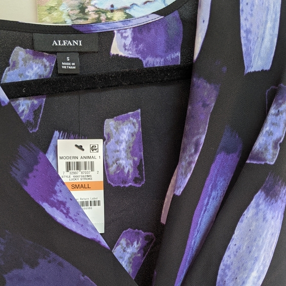 Alfani | Tops | Nwt Beautiful Black And Purple Wrap Style Top | Poshmark